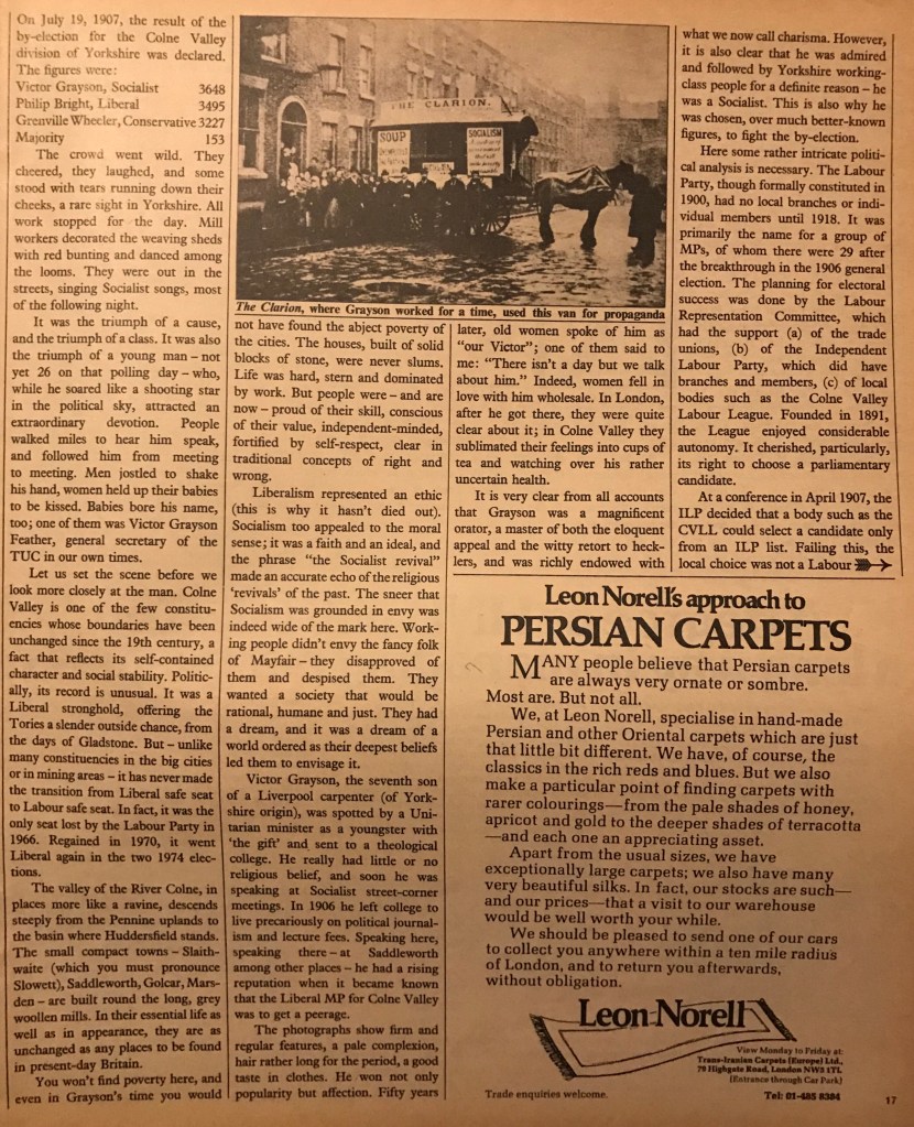 Victor Grayson – Sunday Times Magazine 1975 – Victor Grayson